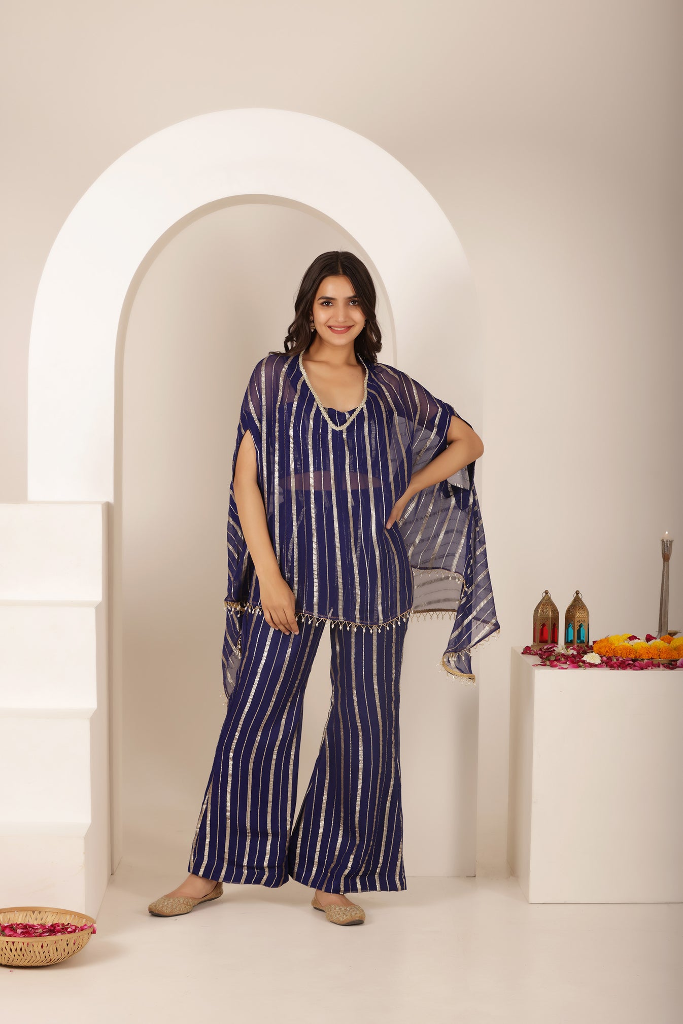 MITHIKA BLUE LURIX KAFTAN SET – Deasha India