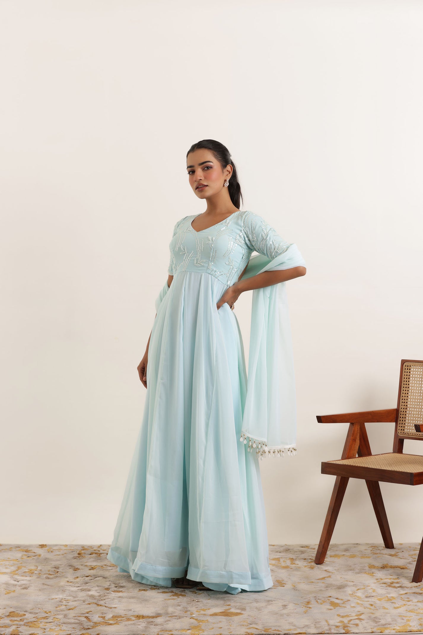 AAVYA LIGHT TURQUOISE ANARKALI SET – Deasha India