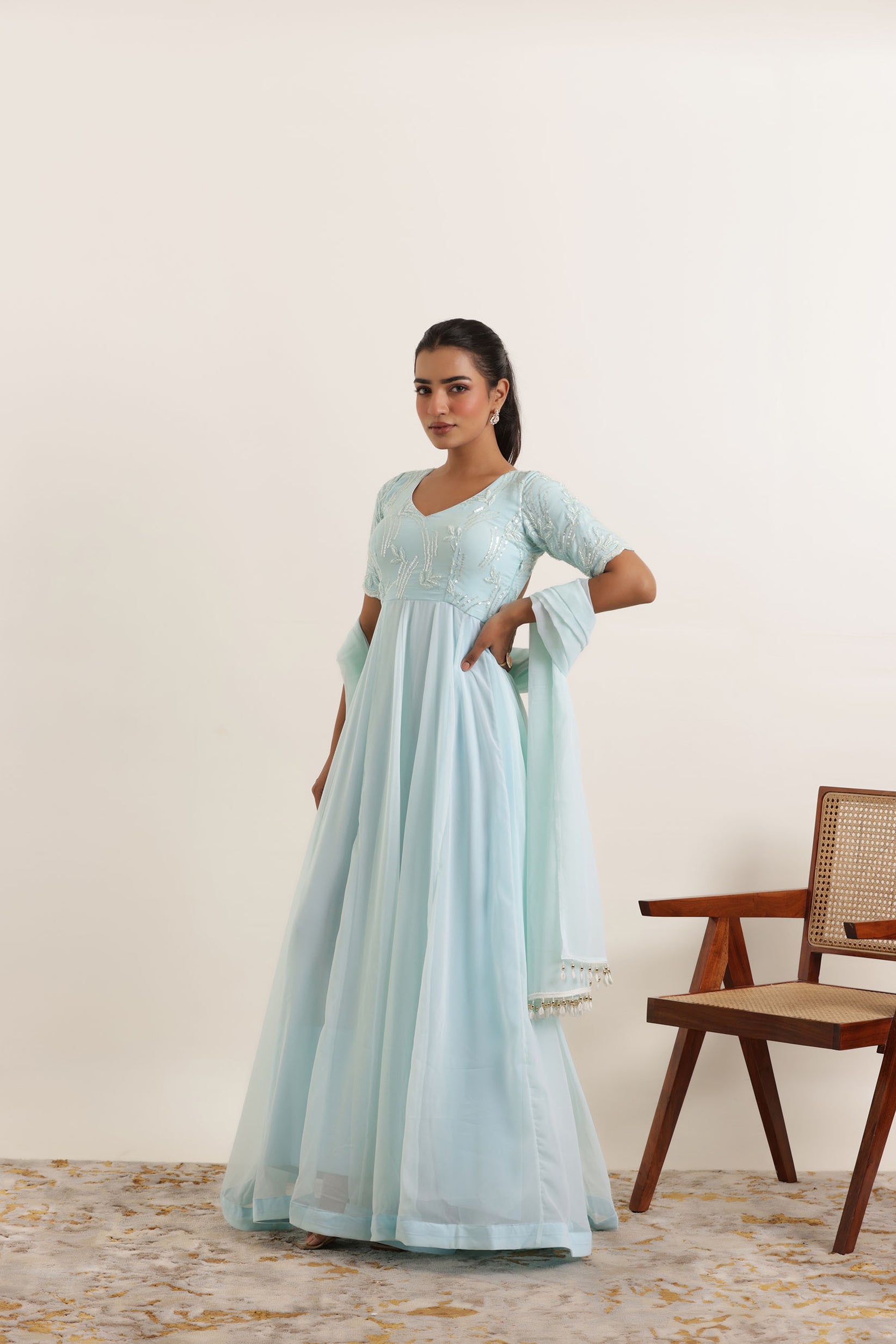 AAVYA LIGHT TURQUOISE ANARKALI SET – Deasha India