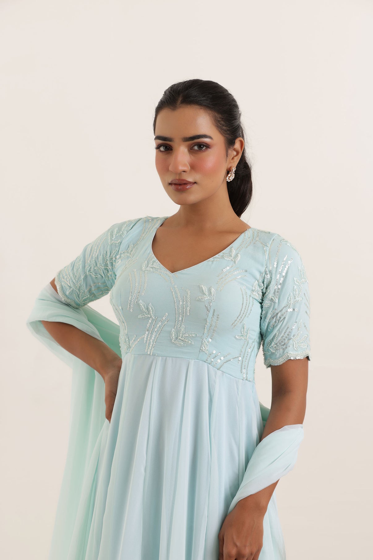AAVYA LIGHT TURQUOISE ANARKALI SET – Deasha India